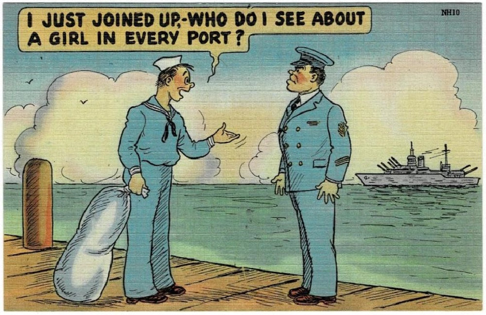 1940 WW2 Military Navy Girl In Every Port Vintage Saucy Comic Postcard ...