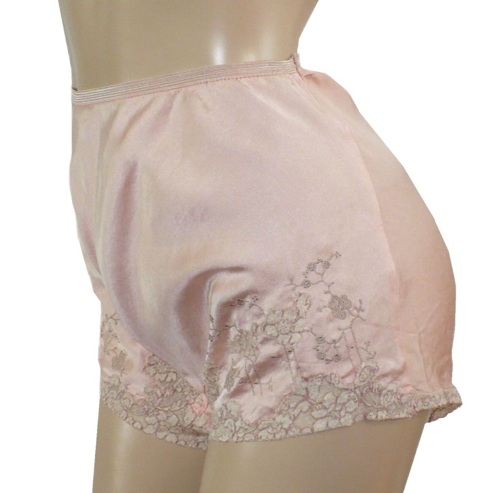 1930s Vintage Peach Liquid Satin Ecru Lace Embroidered Tap Pant Panties ...